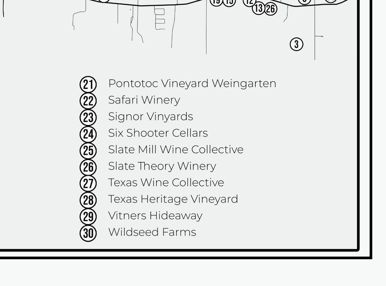 Fredericksburg, Texas Wineries and Vinyards Map & Checklist 36"x24 ...