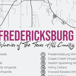 Fredericksburg, Texas Wineries and Vinyards Map & Checklist 36"x24 ...