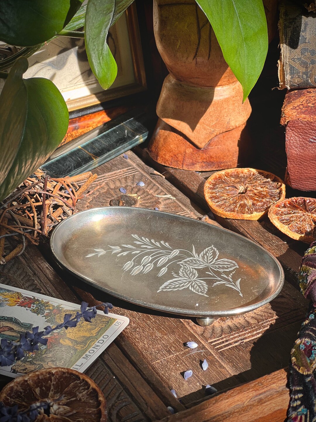Small Silver Plated Tray With Engraved Floral Design James W Tufts ...