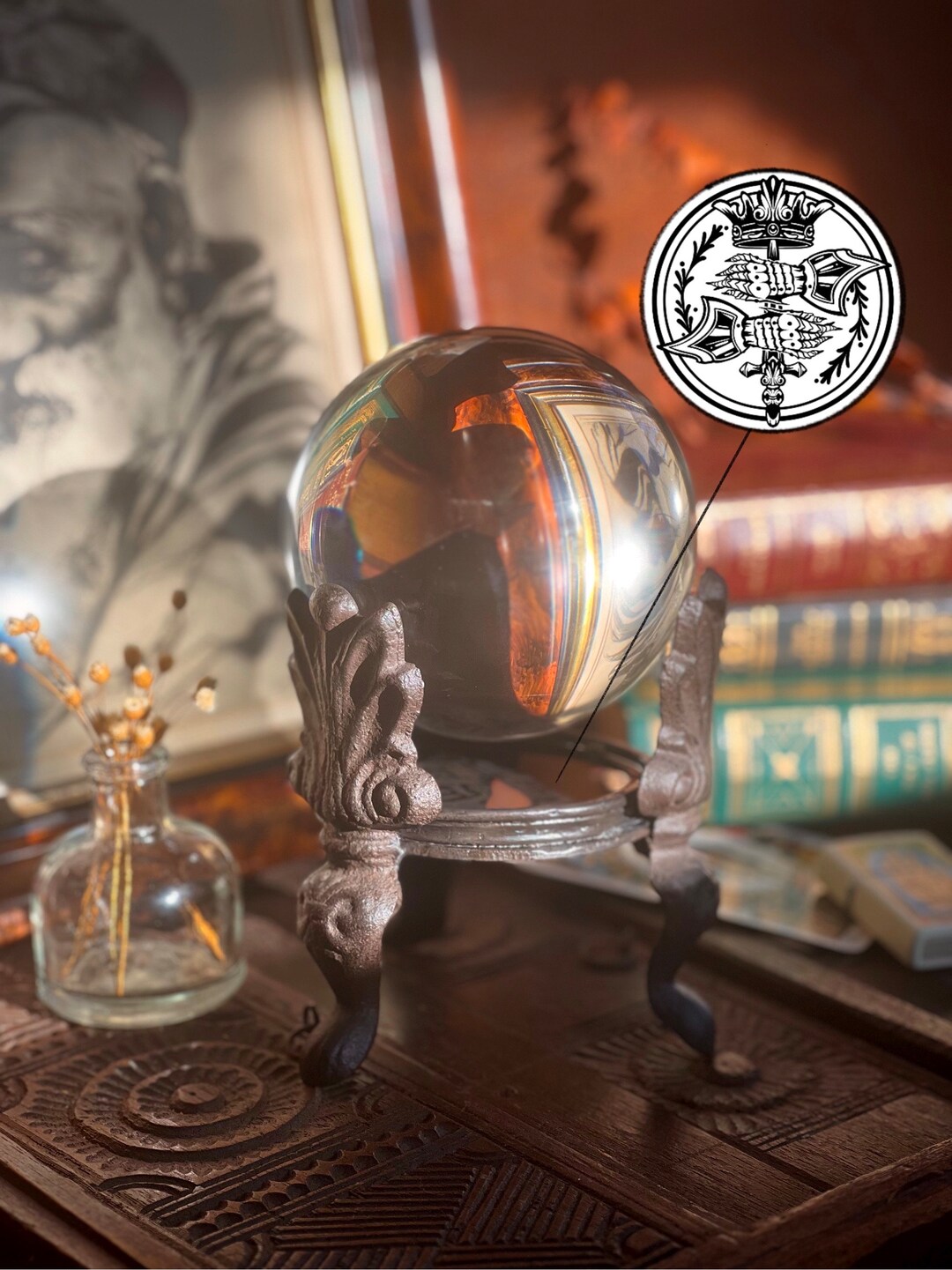 Floating Crystal Ball Stand With Medieval Knight Motif as Above so ...
