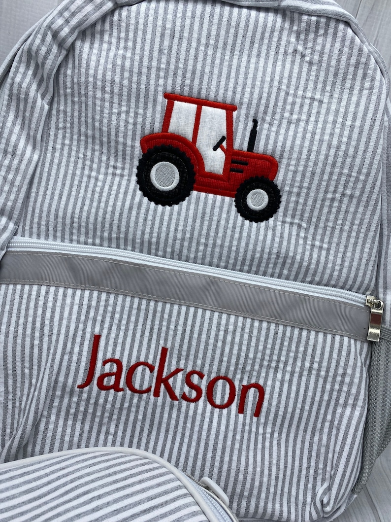 Personalized Seersucker Backpack Tractor Backpacks - Etsy