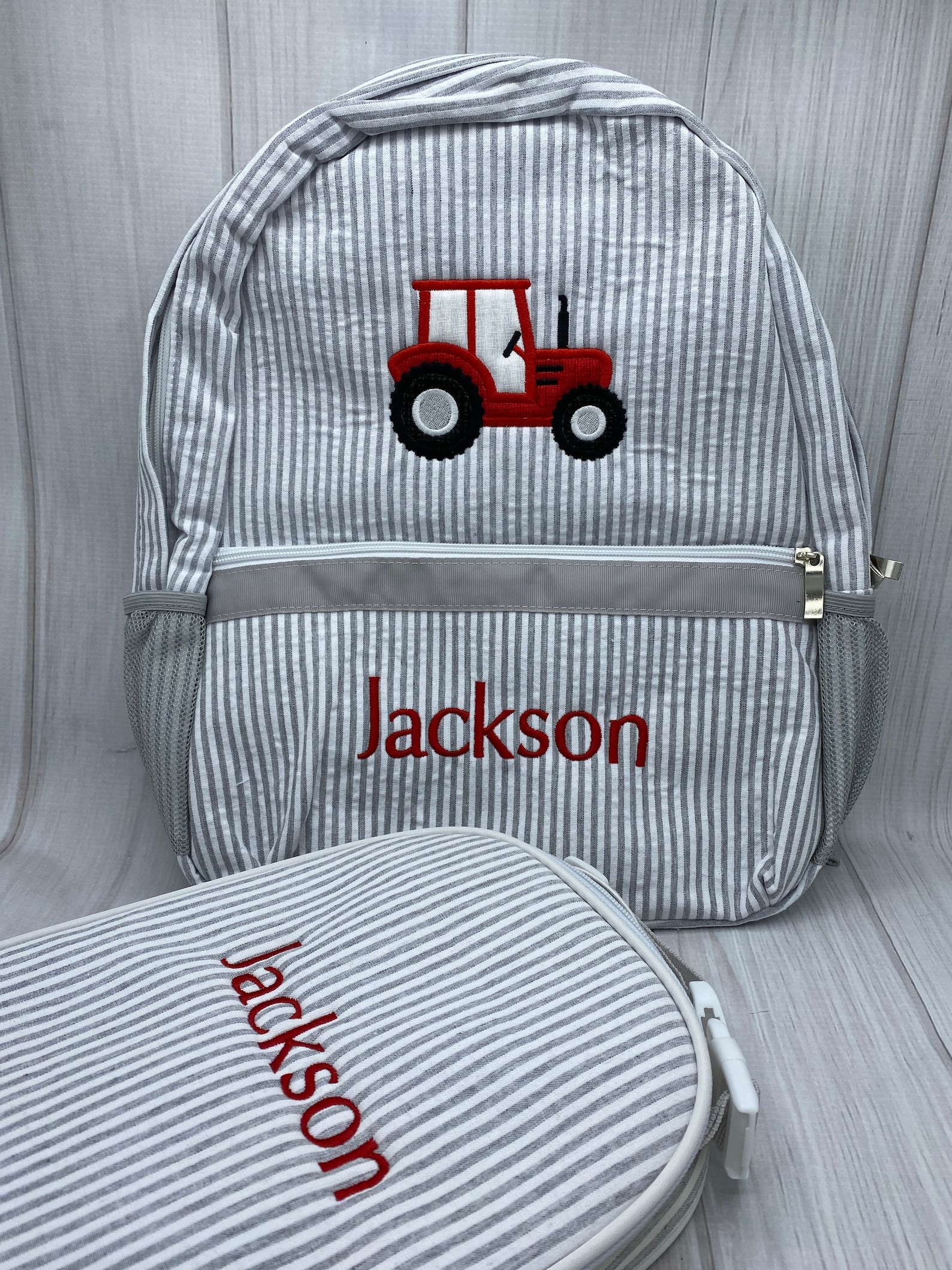 Personalized Seersucker Backpack Tractor Backpacks - Etsy