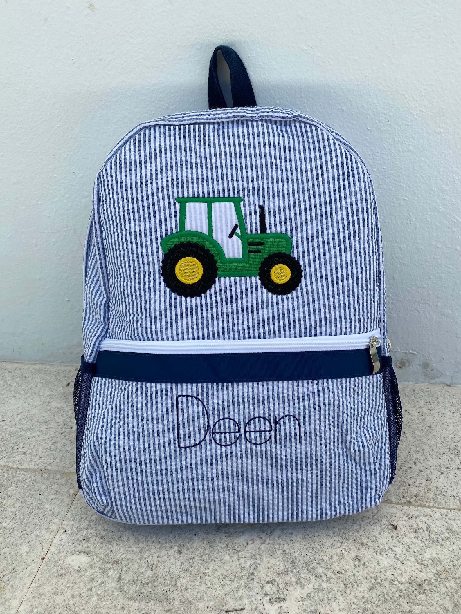 Personalized Seersucker Backpack Tractor Backpacks - Etsy