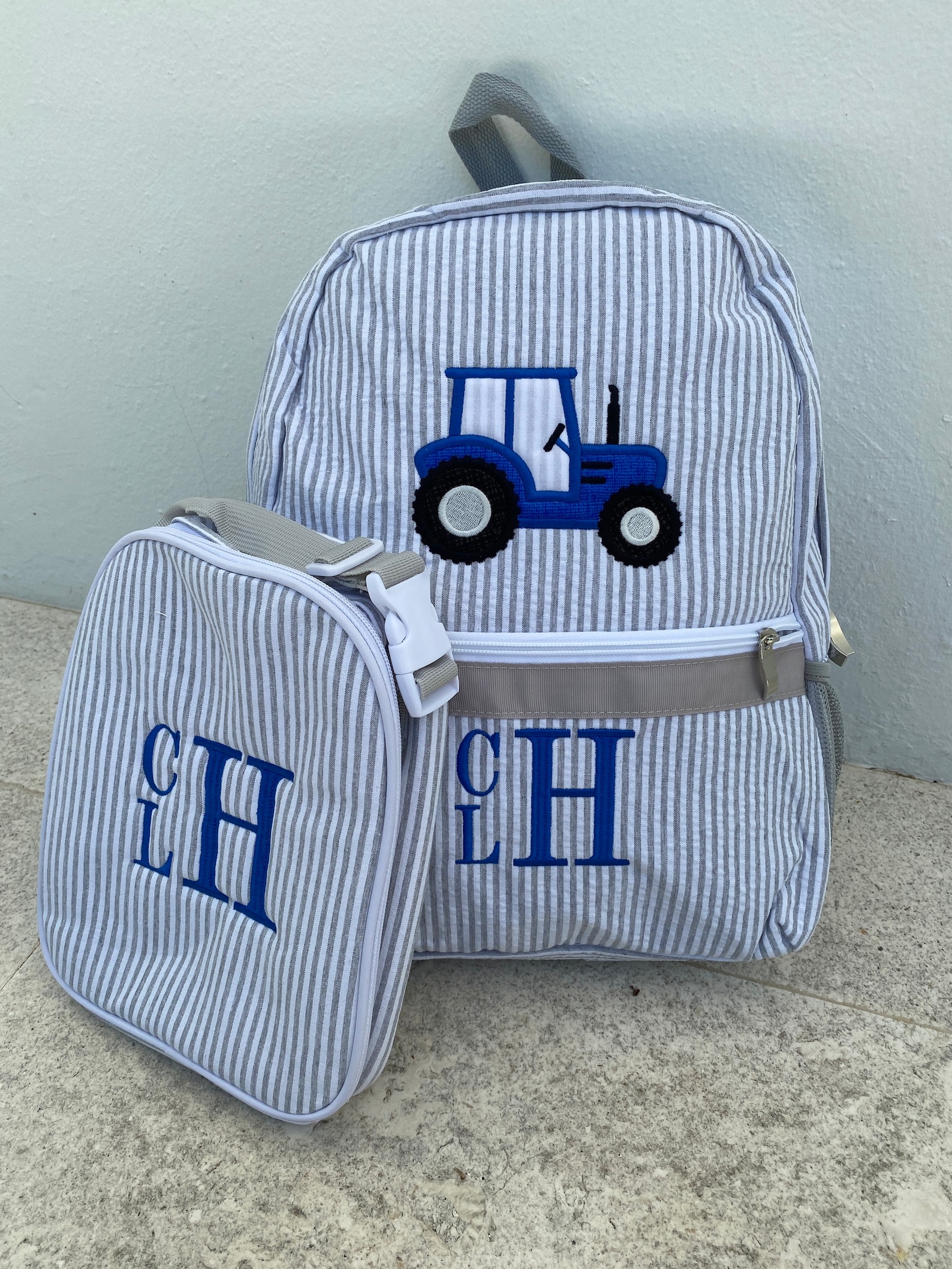 Personalized Seersucker Backpack Tractor Backpacks - Etsy