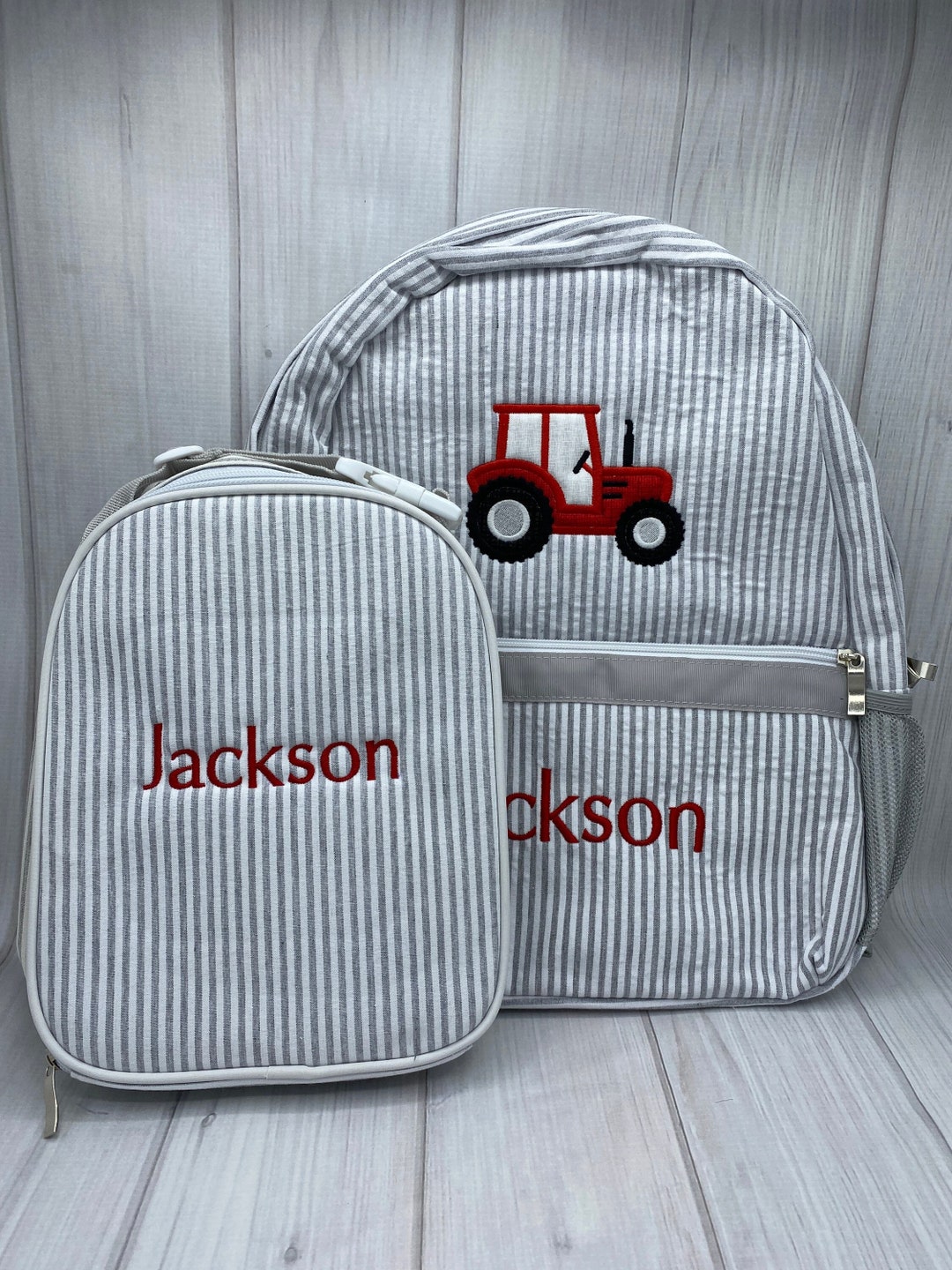 Personalized Seersucker Backpack, Tractor Backpacks, Seersucker Toddler ...
