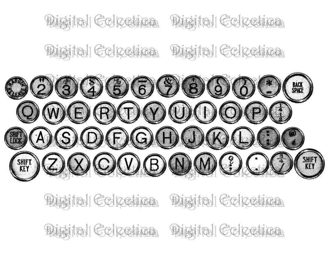 Typewriter Keys Engraving. PNG Letters. Typewriter Prints. Typewriter ...
