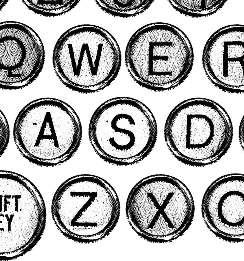 Typewriter Keys Engraving. PNG Letters. Typewriter Prints. Typewriter ...