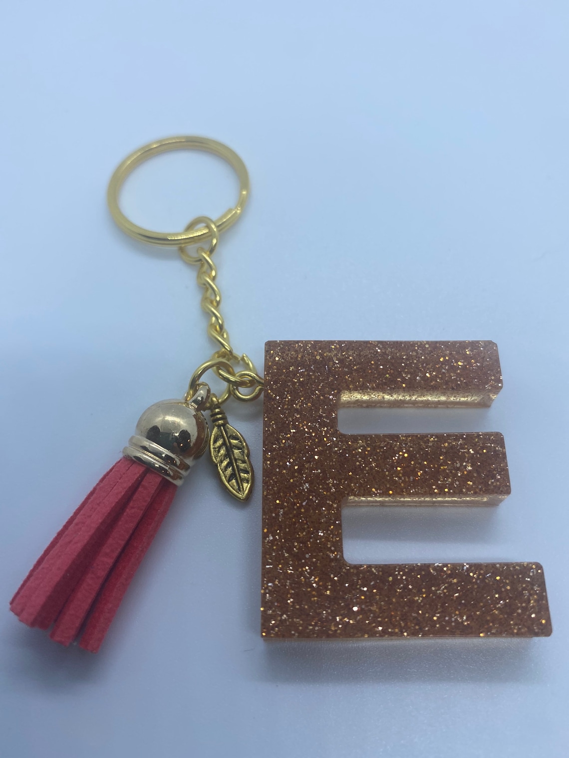 Adorable gold letter E keychain | Etsy