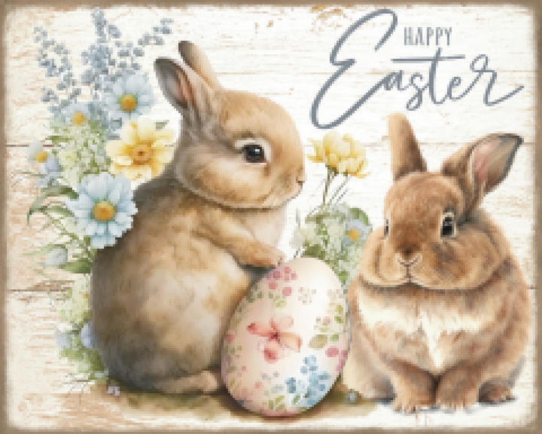 Vintage Grunge Wood Background Country Farmhouse Happy Easter, Bunnies ...