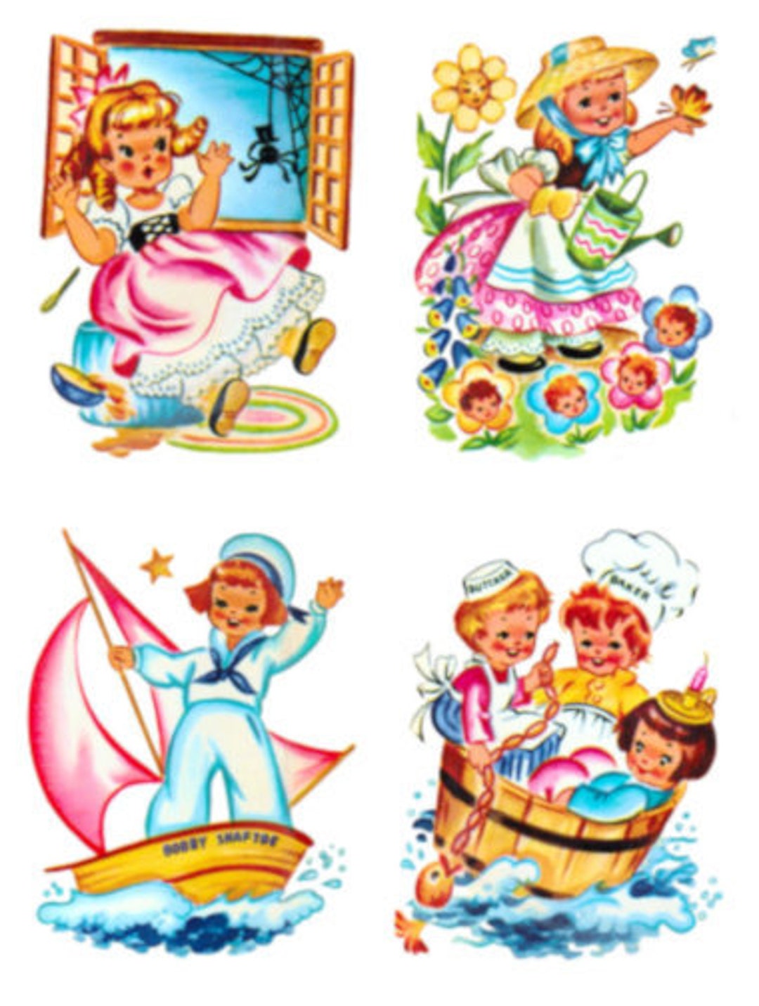 Vintage Image Retro Nursery Rhymes Three Men, Muffet Transfers ...