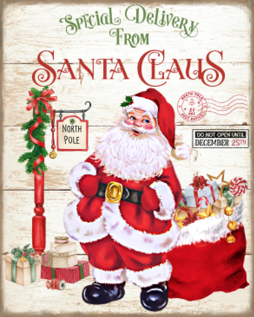 Vintage Grunge Background Retro Santa Claus, Special Delivery, North ...