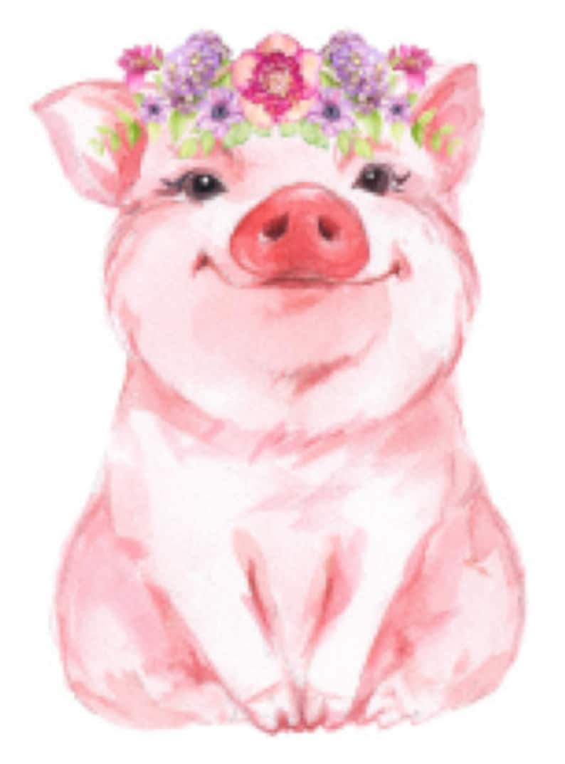 Hand Painted Watercolor Pink Shabby Pig Piglet Flowers - Etsy