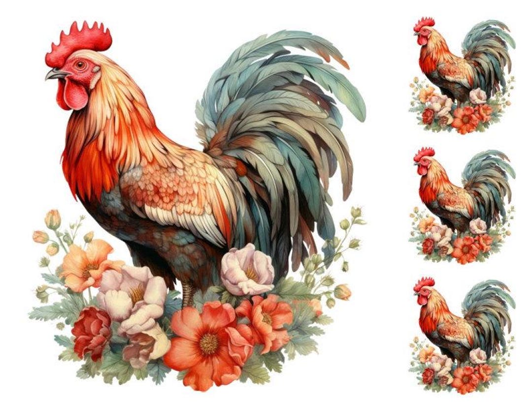Vintage Image Kitchen Farm Animals Rooster Birds Furniture Transfers ...