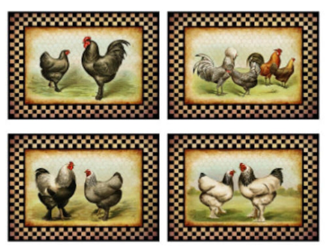 Vintage Image Grunge Primitive Checkered Roosters Labels - Etsy