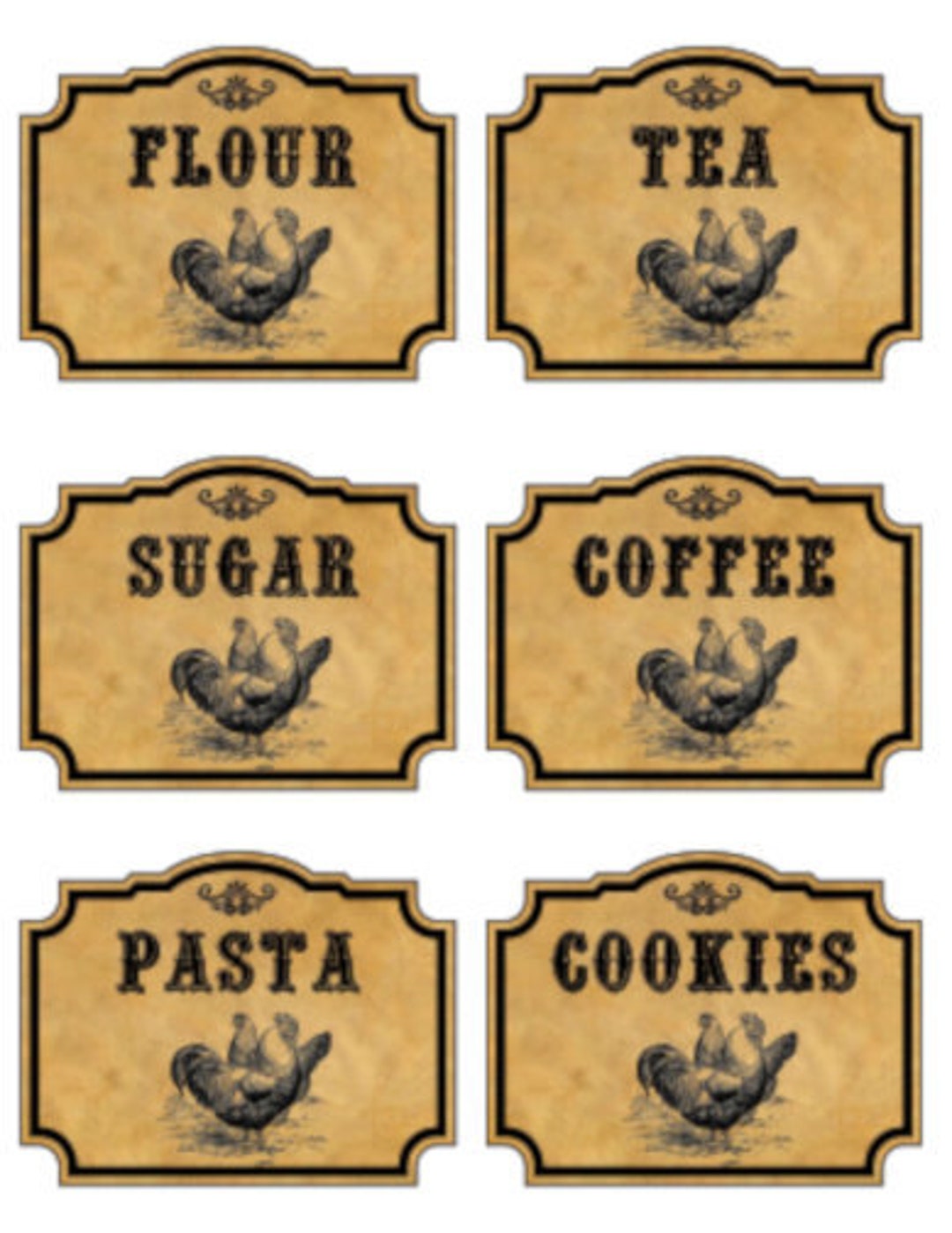 Vintage Image Grunge Primitive Rooster Canister or Spice Labels ...