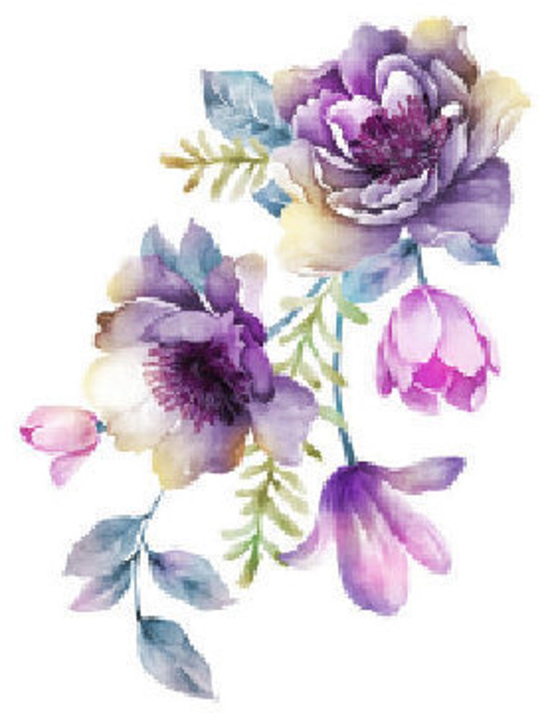 Shabby Pastel Watercolor Flower Floral Bouquet Transfers Waterslide ...