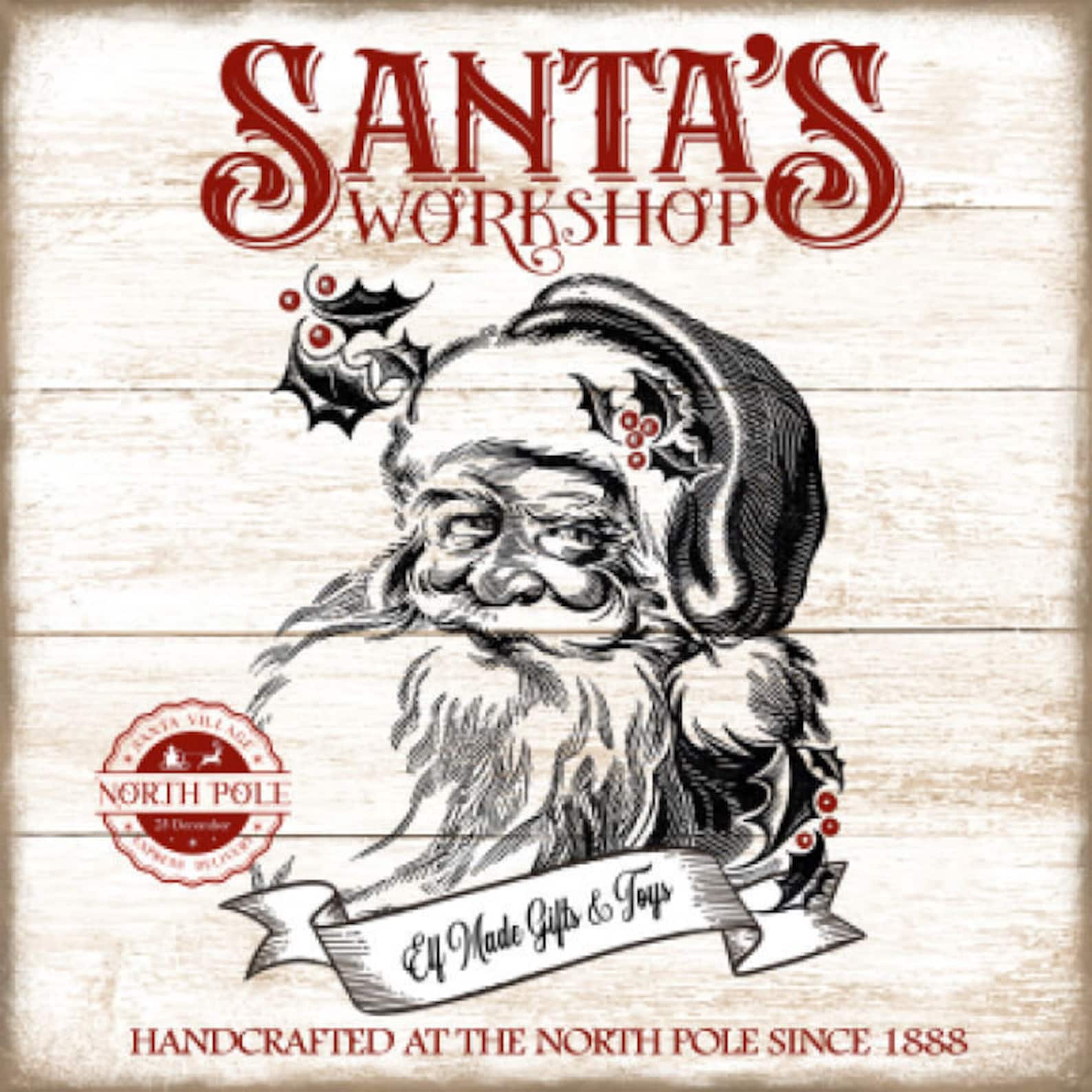 Vintage Grunge Wood Background Santa's Workshop, North Pole, Toys ...