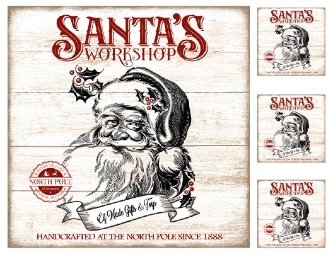 Vintage Image Christmas Santas Workshop Furniture Transfers Decoupage ...