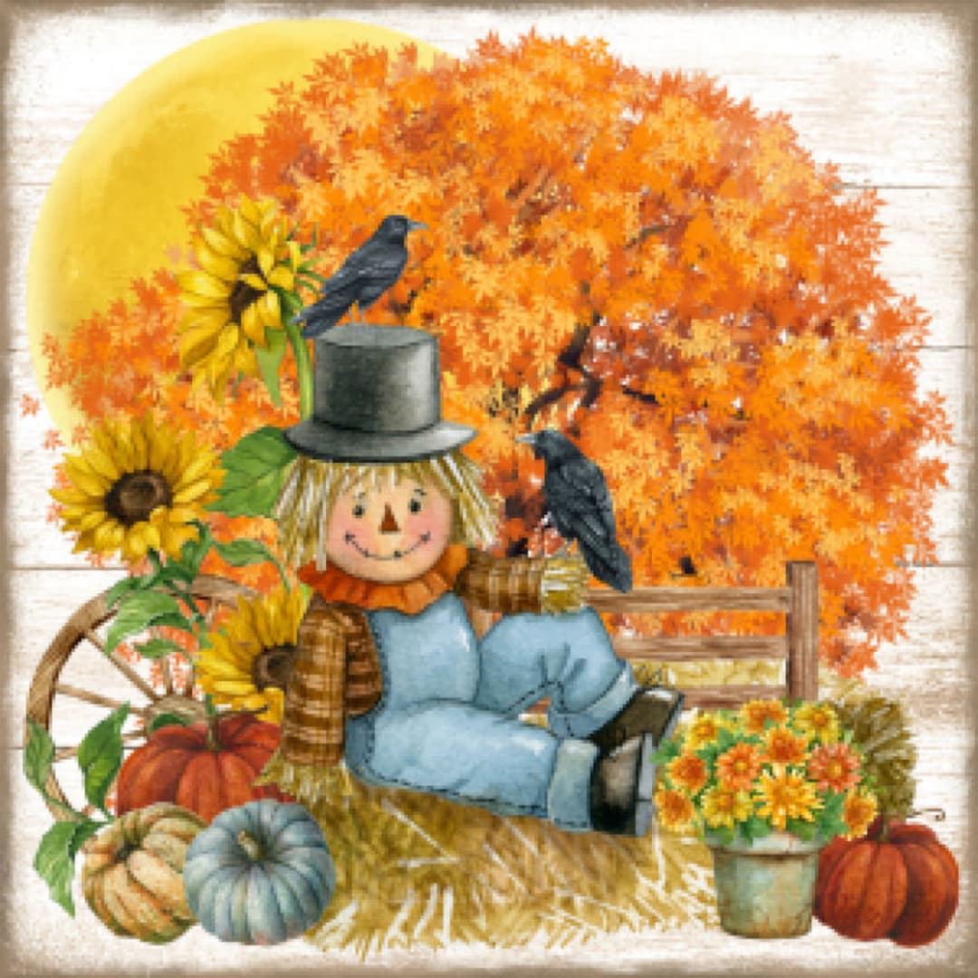 Vintage Grunge Wood Fall Autumn Harvest Moon Scarecrow Pumpkins ...
