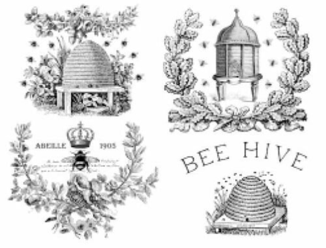 Vintage Bee Hive Honey Bees Labels Furniture Transfers Waterslide ...