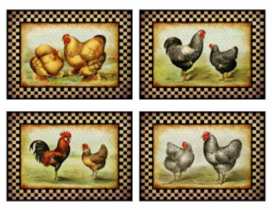Vintage Image Grunge Primitive Checkered Roosters Labels - Etsy