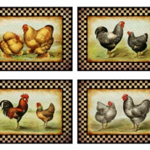 Vintage Image Grunge Primitive Checkered Roosters Labels Transfers ...
