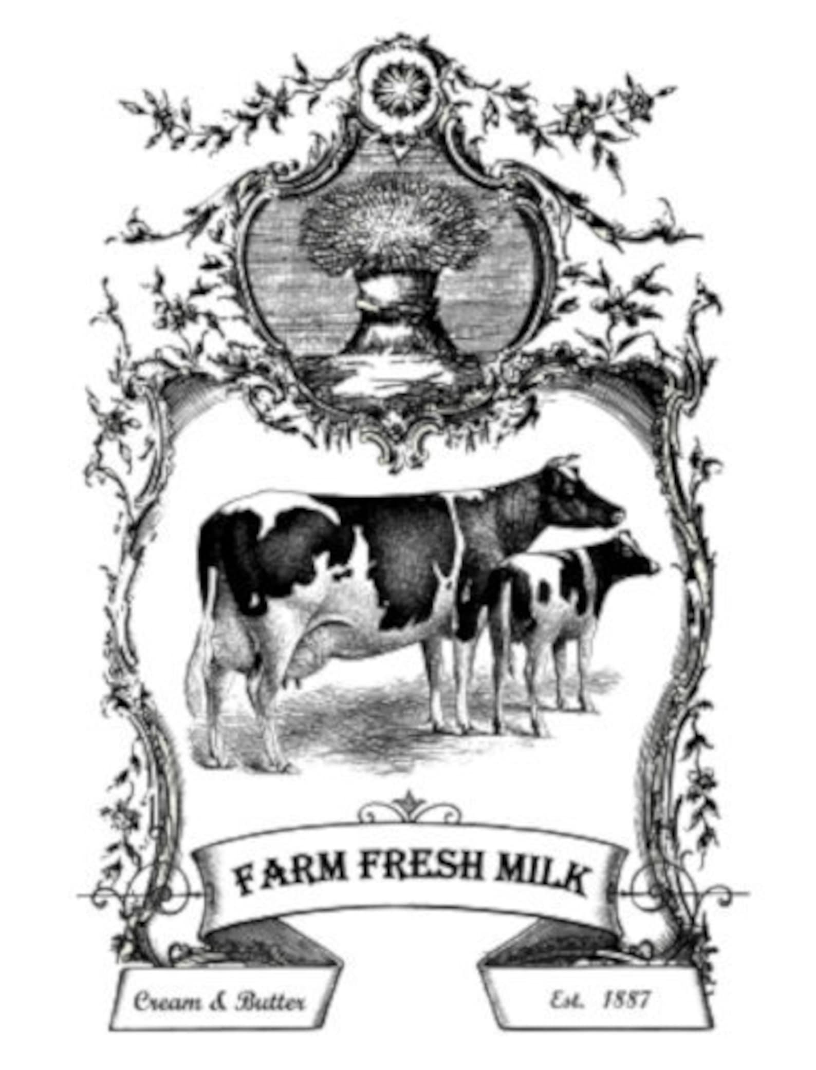 Vintage Image Farm Fresh Milk Cow Dairy Furniture Labels | Etsy