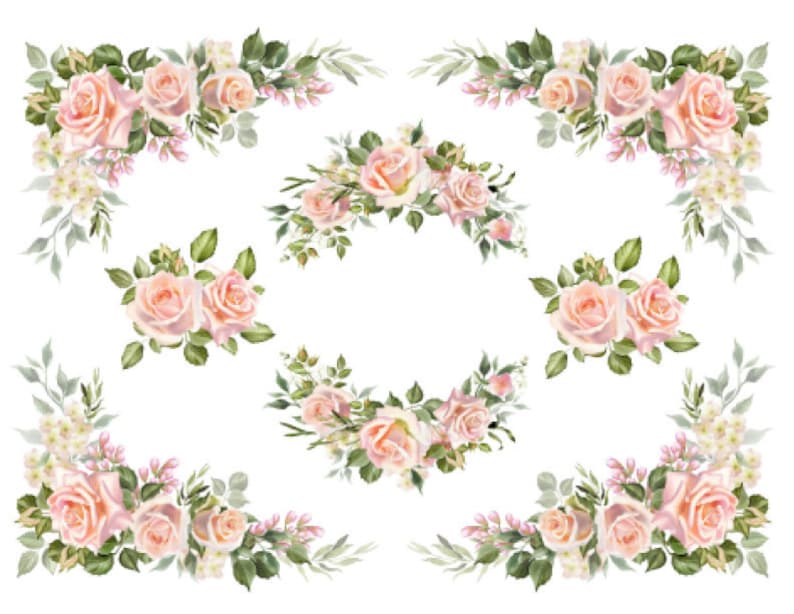 Shabby Pastel Watercolor Blush Roses Corners Swags - Etsy