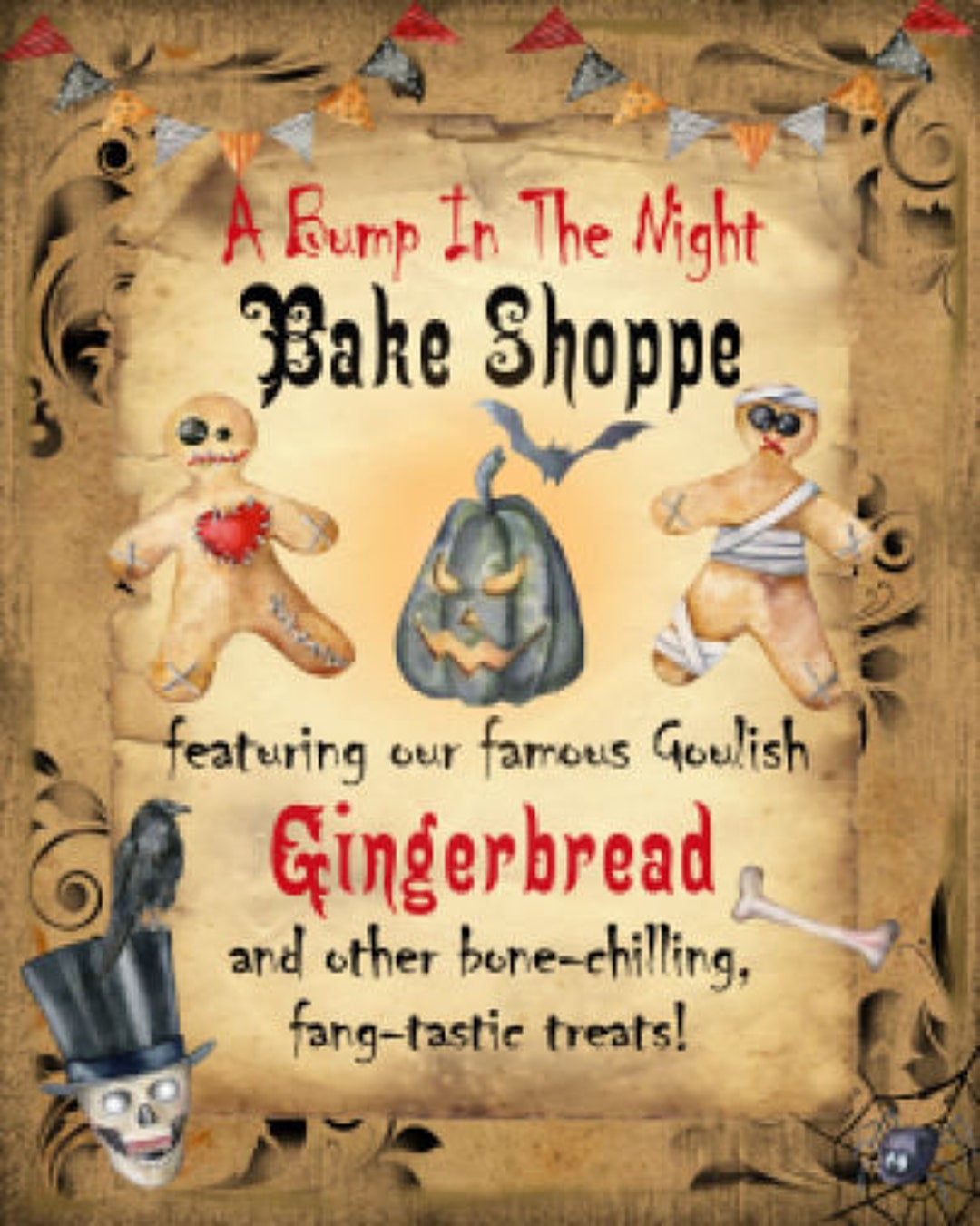 Vintage Grunge Gothic Halloween Bakery Gingerbread Kitchen Baking ...