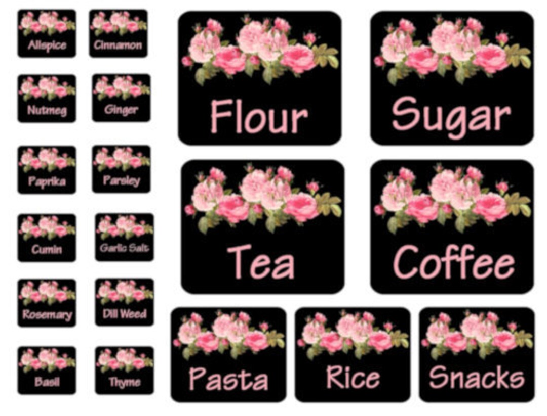 Vintage Image Shabby Pink Roses Canister Spice Labels Transfers ...