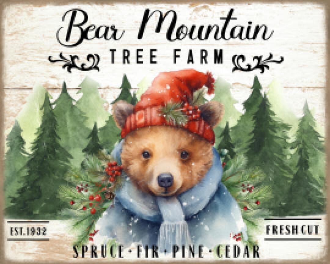 Vintage Image Wood Background Christmas Trees, Bear Mountain, Bears ...