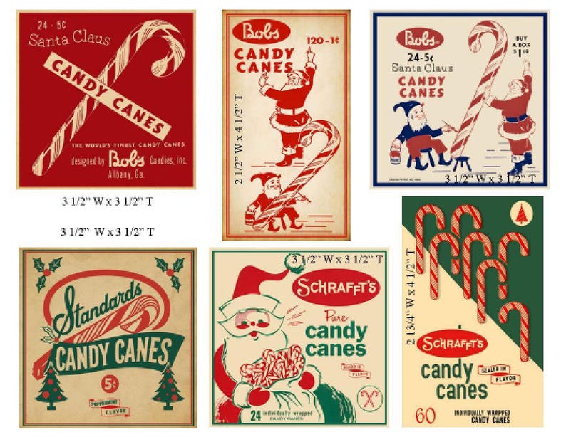 Vintage Retro Christmas Candy Cane Tags, Peppermint, Labels for Jars ...