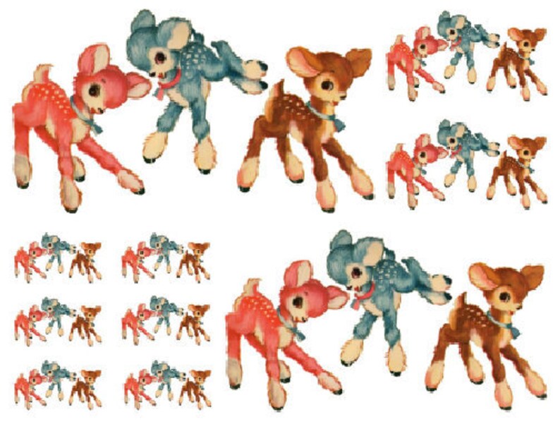 Vintage Image Retro Three Deer Pink Blue Brown Transfers - Etsy