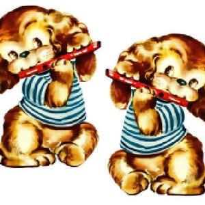 Vintage Image Nursery Retro Puppy Dog Flute Transfers Waterslide Decals ...