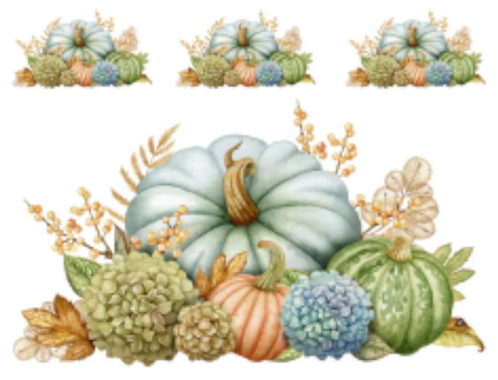 Hand Painted Autumn Fall Pumpkins Hydrangeas Transfers - Etsy