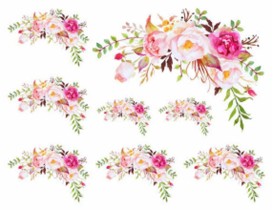 Handpainted Shabby Pastel Watercolor Roses Flowers Swag Corners ...