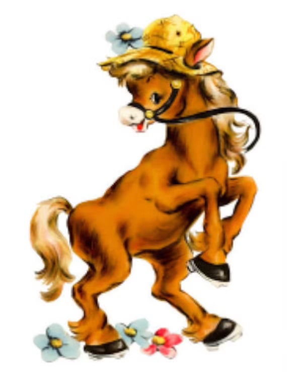 Vintage Image Shabby Retro Standing Pony Horse With Straw Hat | Etsy