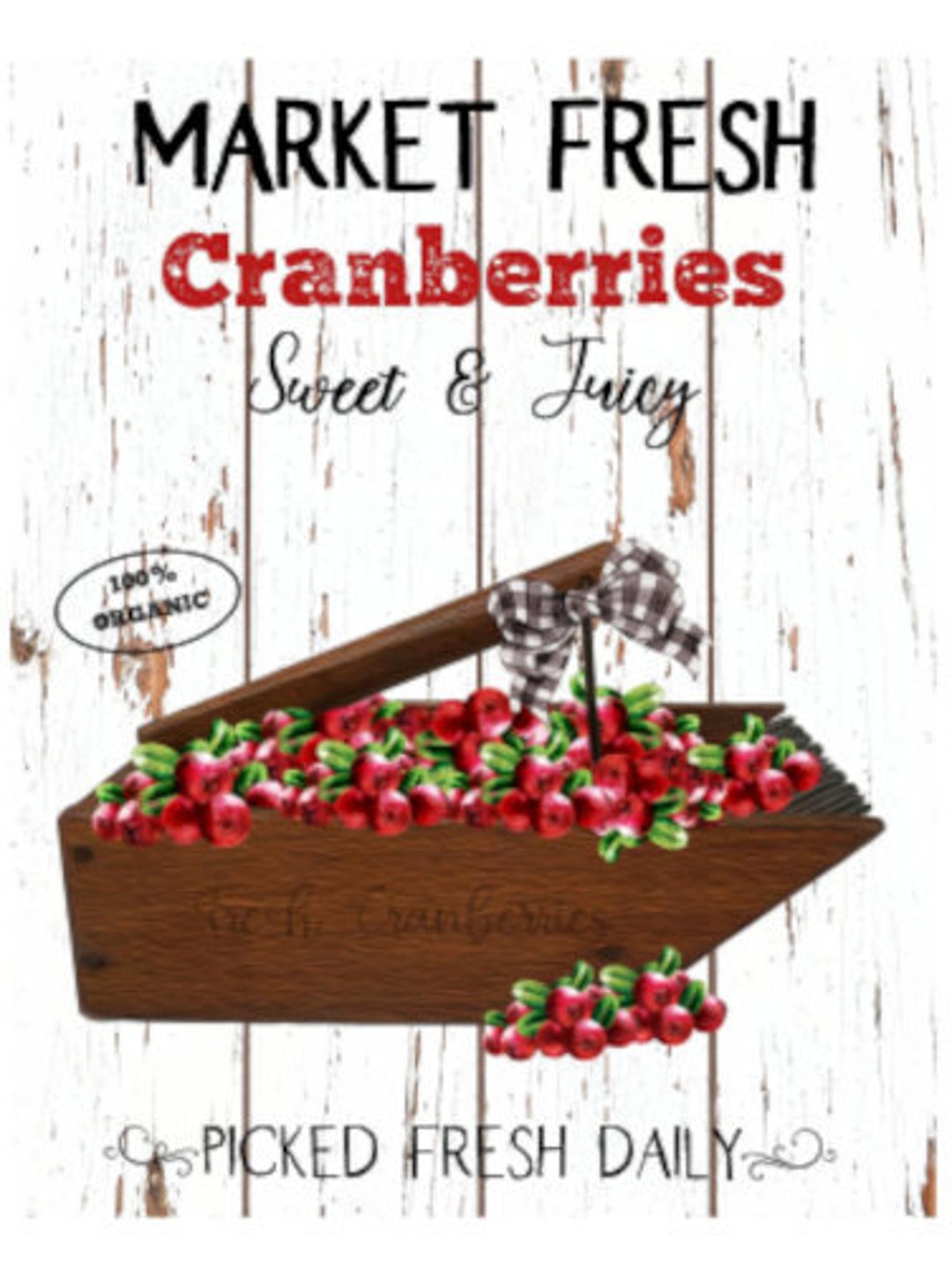 Vintage Grunge Wood Market Fresh Cranberries Cranberry Picker ...