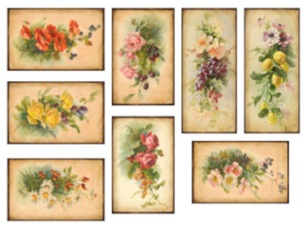 8 Vintage Grunge Victorian Flowers Fruit Labels Collage Sheet ATC ACEO ...