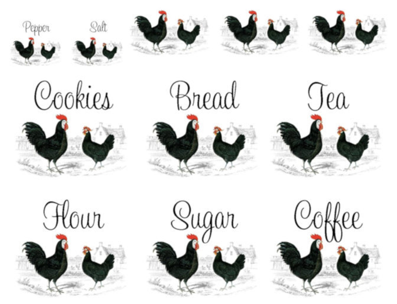 Vintage Image Black Roosters Farm Canister Set Label Transfers - Etsy