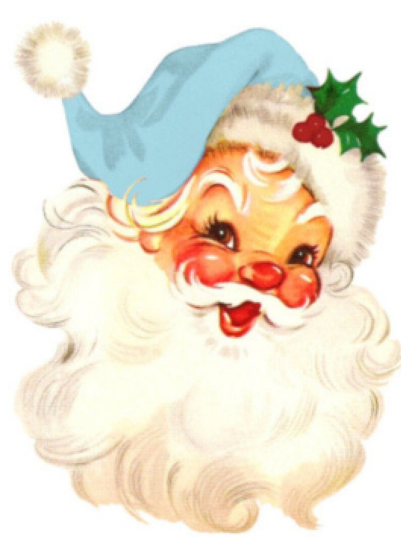 Vintage Image Shabby Retro Light Blue Cap Hat Santa Christmas Digital ...