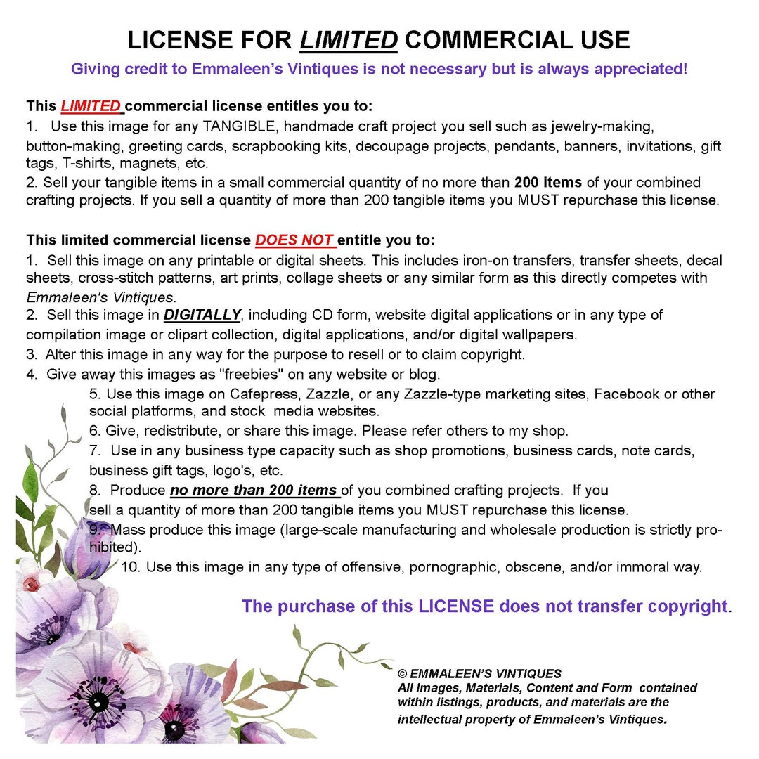 LIMITED Commercial Use License for Tangible Goods - for ONE Digital ...