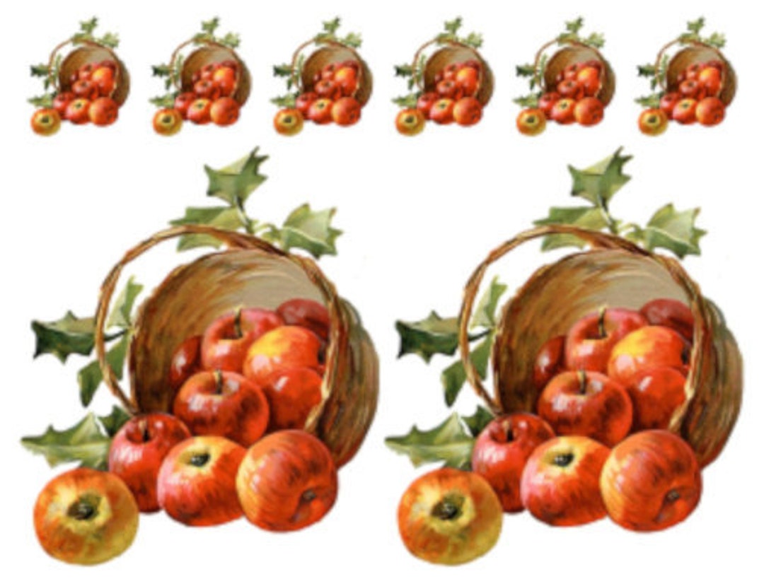 Vintage Image Country Apples in Wicker Basket Furniture Transfers ...