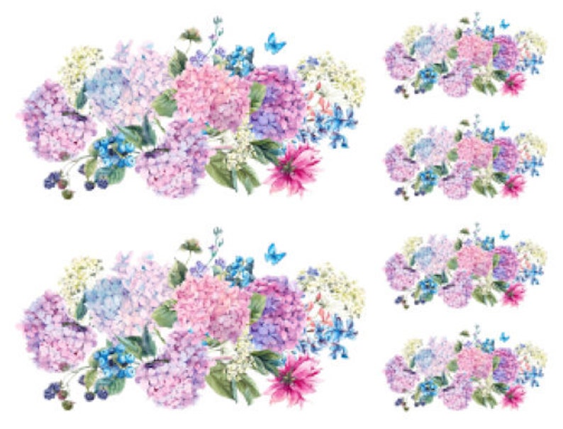 Shabby Pastel Watercolor Blue Hydrangeas Swag Bouquet Transfers ...