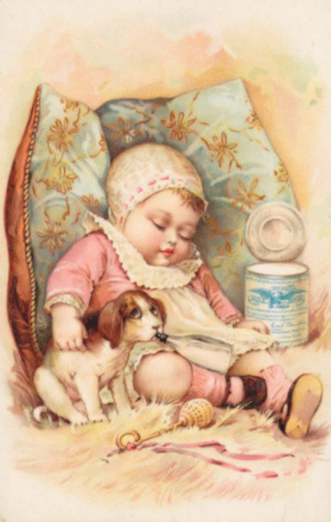 Vintage Image Shabby Victorian Sleeping Baby and Puppy Digital Download ...