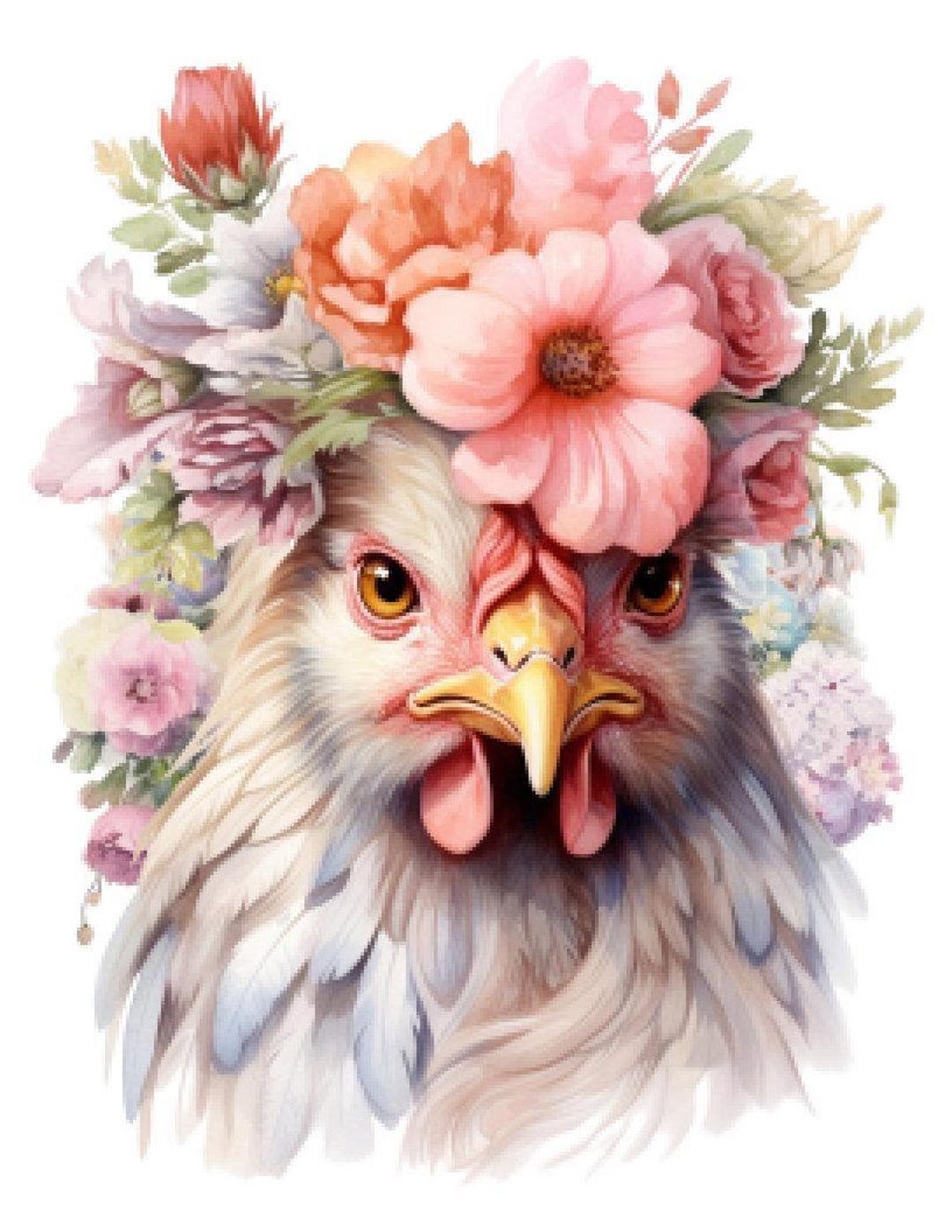 Vintage Image Kitchen Farm Animals Rooster Birds Shabby Flowers ...