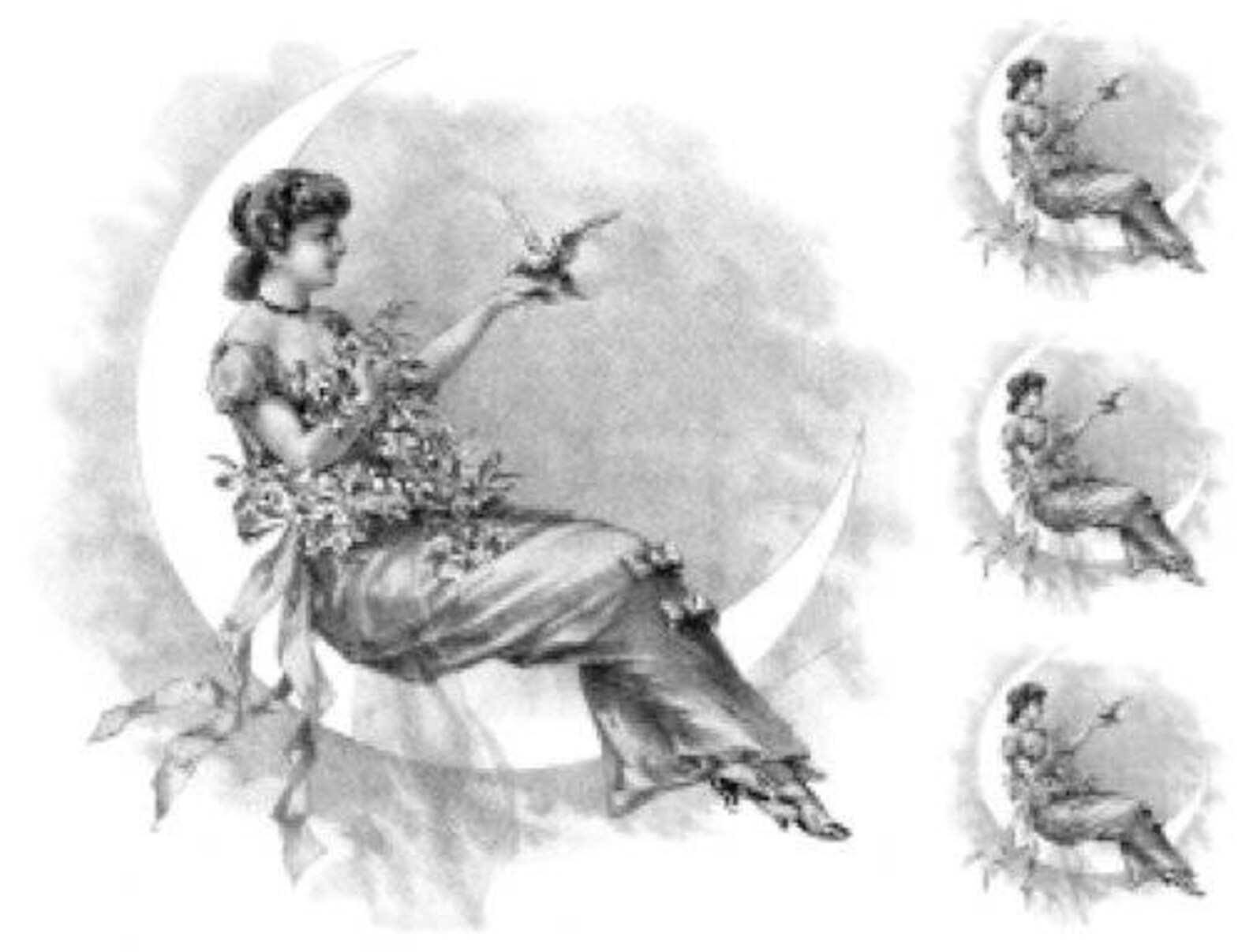 Vintage Image Victorian Woman Moon Labels Furniture Transfers ...