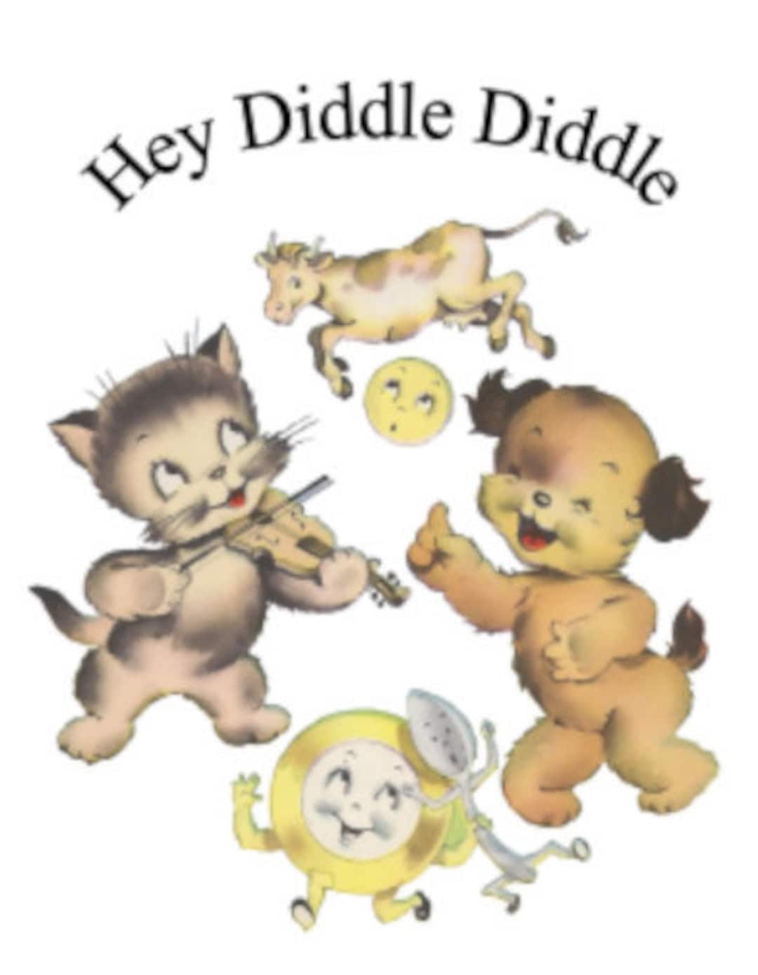 Vintage Image Nursery Rhyme Hey Diddle Diddle Puppy Cat Cow Transfers ...