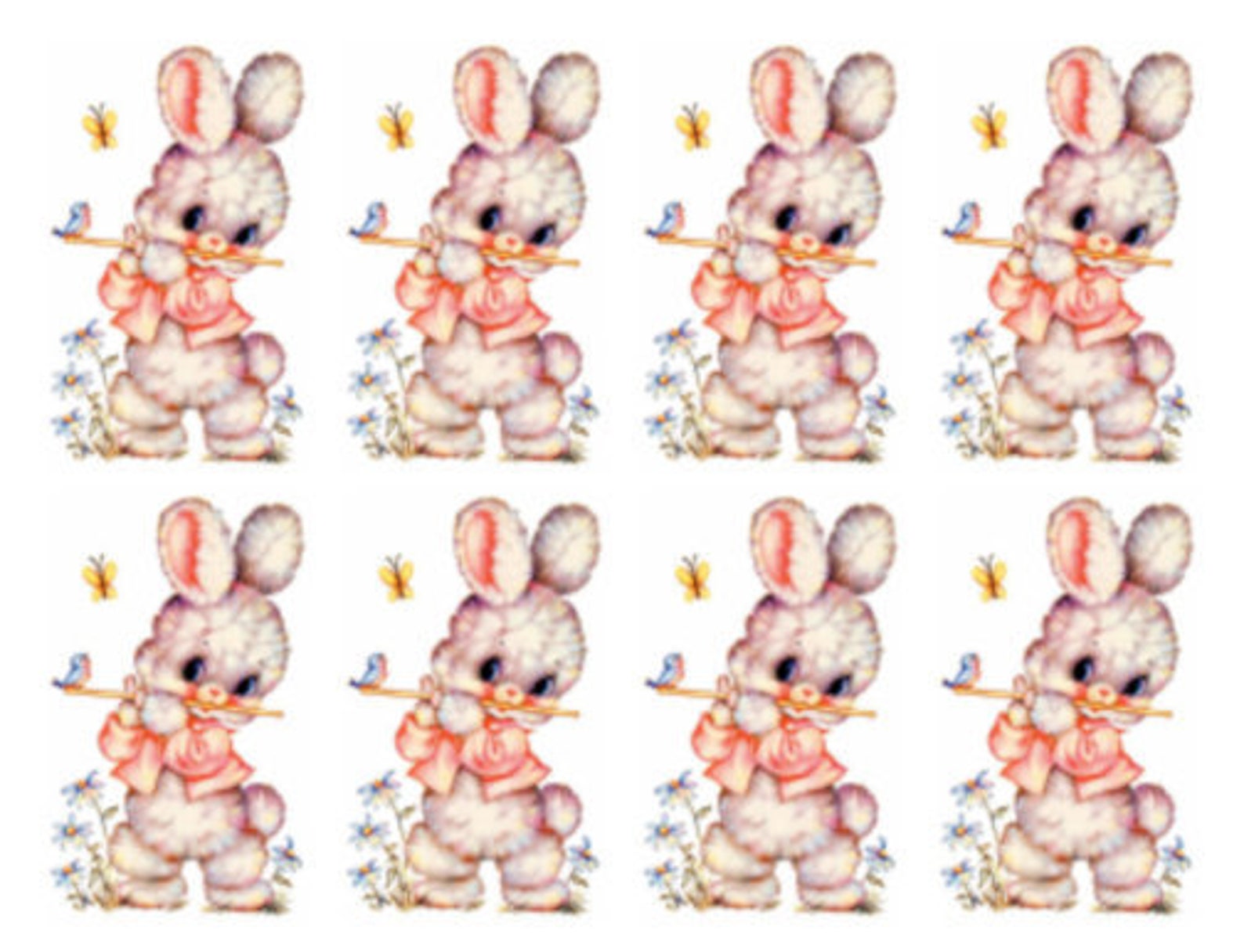 Vintage Image Nursery Baby Bunny Playing the Flute Transfers Waterslide ...