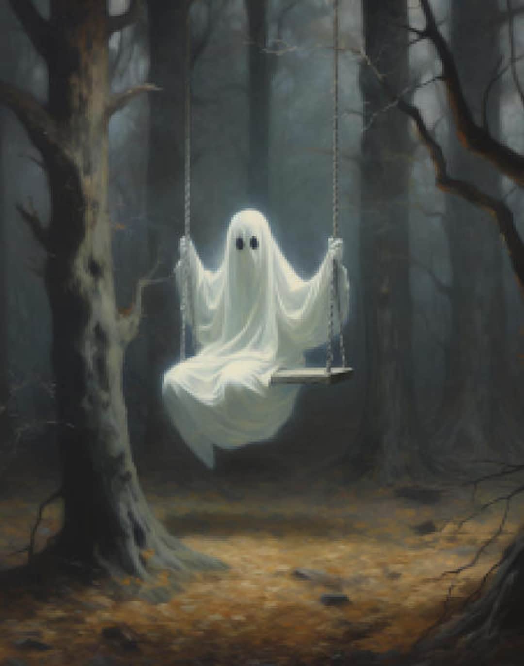 Sheet Ghost on A Swing, Halloween, Haunting, Vintage Farmhouse, Primitive, Country Art Sign and ...